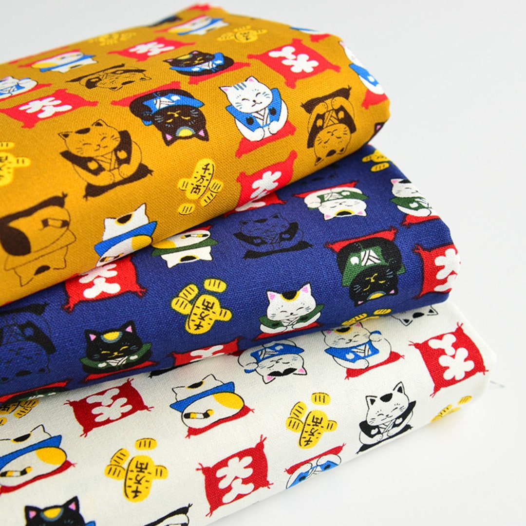 Cotton Fabric, Cat Officer, Officeholder, Maneki Neko, Lucky Cat ...