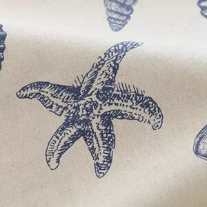 Cotton Linen Blended Fabric, Shell, Conch, Starfish, Sea Star, Sea ...