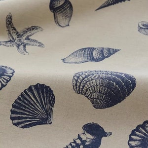 Cotton Linen Blended Fabric, Shell, Conch, Starfish, Sea Star, Sea ...