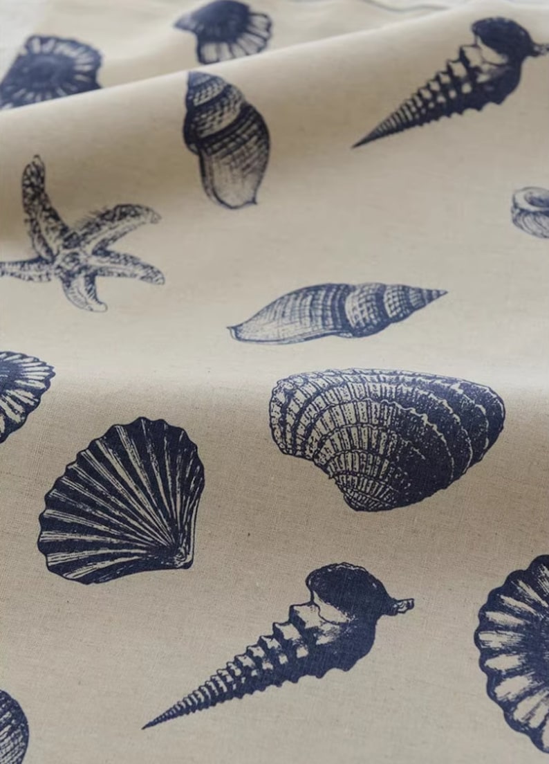 Cotton Linen Blended Fabric, Shell, Conch, Starfish, Sea Star, Sea ...