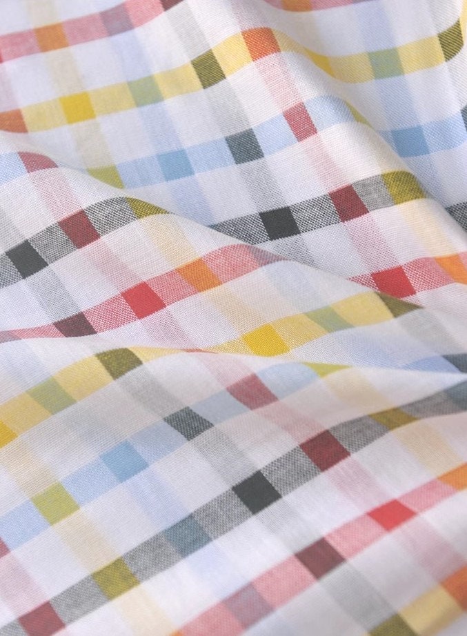 Cotton Fabric, Gingham, Multi-color, Grid, Colorful, Sewing, Vintage ...