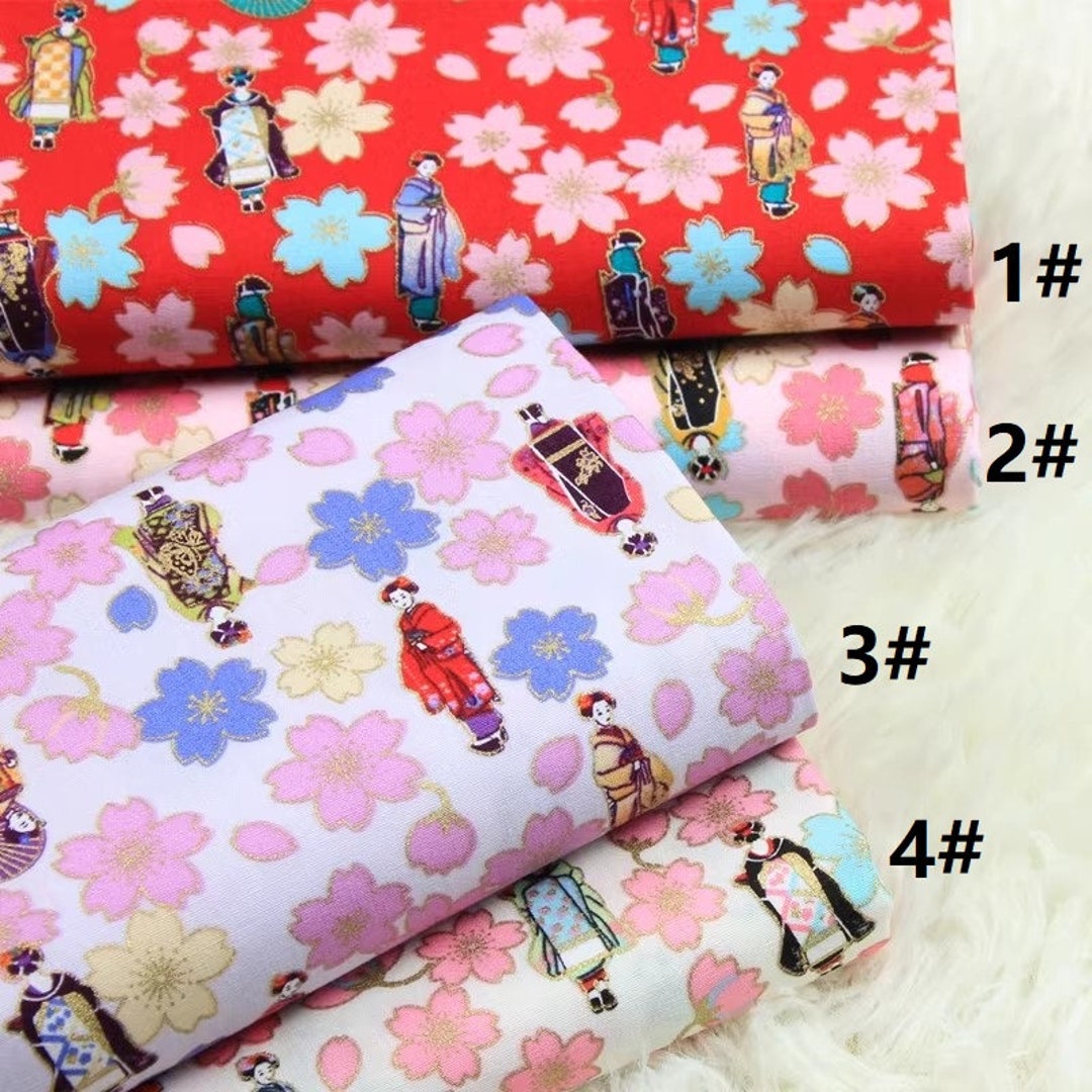 Cotton Fabric, Traditional, Japanese Style, Sakura, Kimono Woman ...