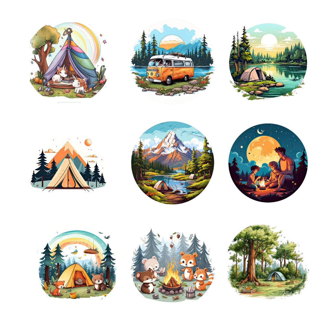 Camping , 10 PNG Pack, Digital Download, Watercolor Clipart ...