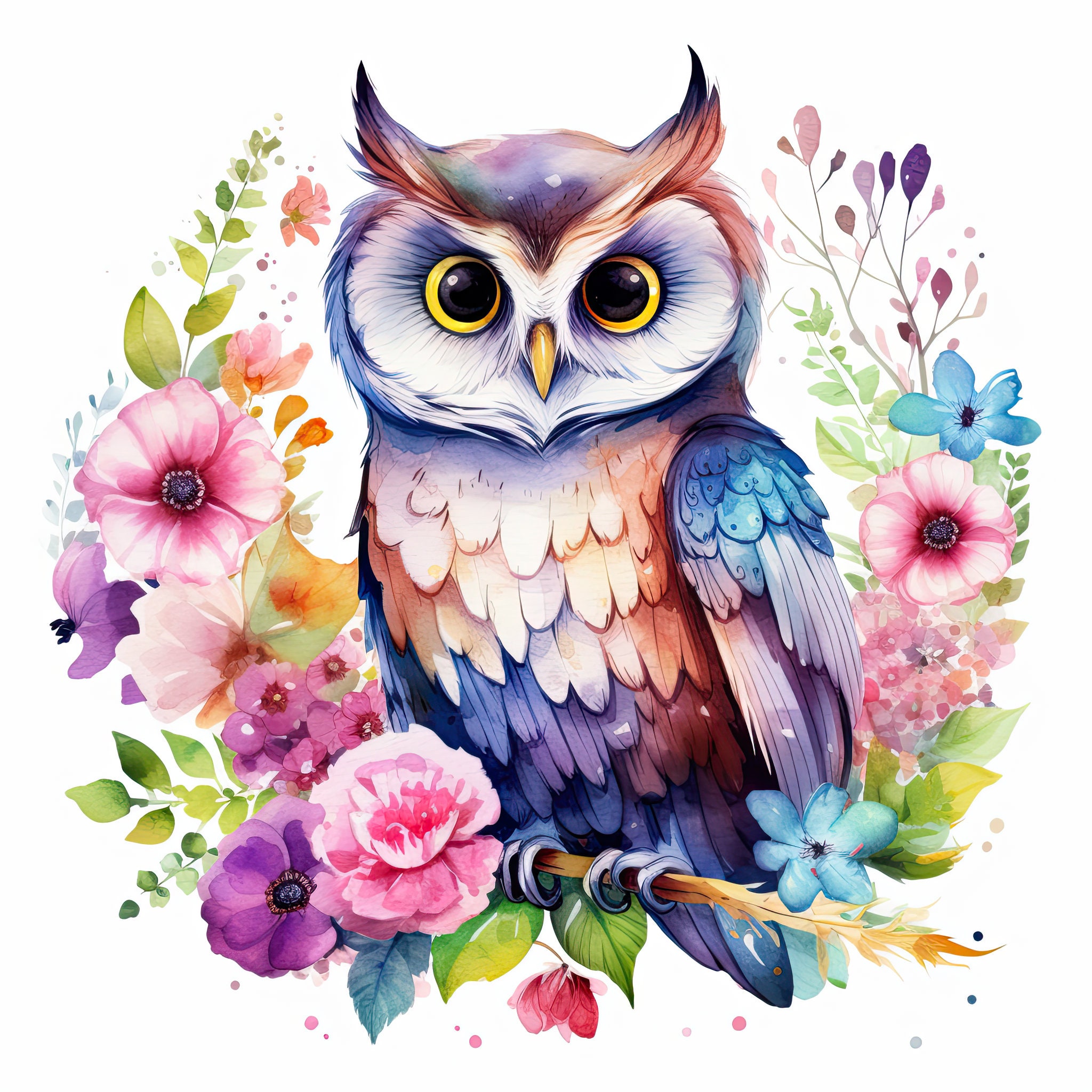 Magic Owl , 10 PNG Pack, Digital Download, Watercolor Clipart, Sublimation Design, Commercial ...