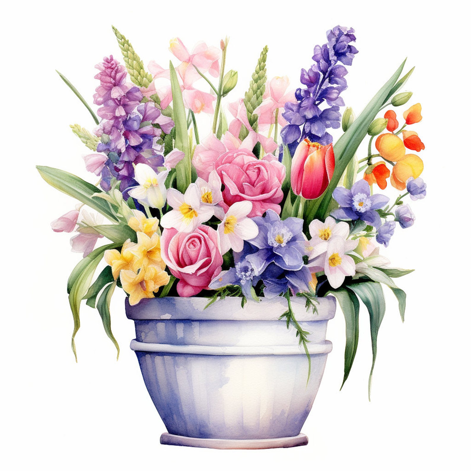 Spring Planters Clipart, 10 PNG Pack, Digital Download, Watercolor ...