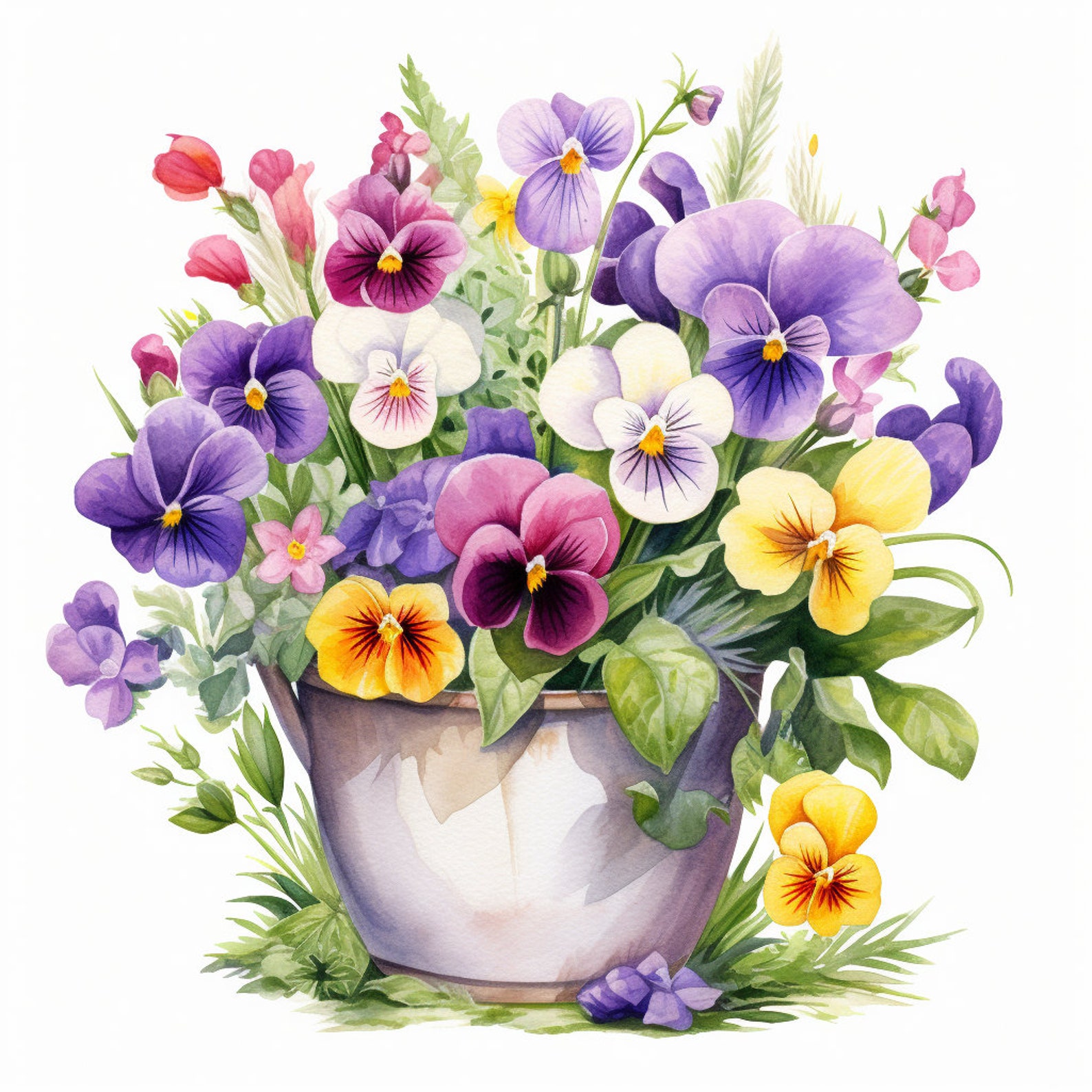 Spring Planters Clipart, 10 PNG Pack, Digital Download, Watercolor ...