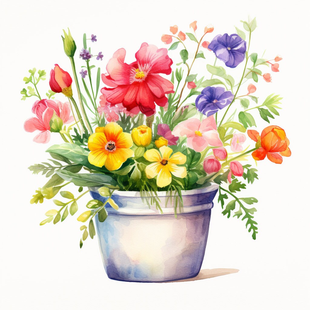 Spring Planters Clipart, 10 PNG Pack, Digital Download, Watercolor ...