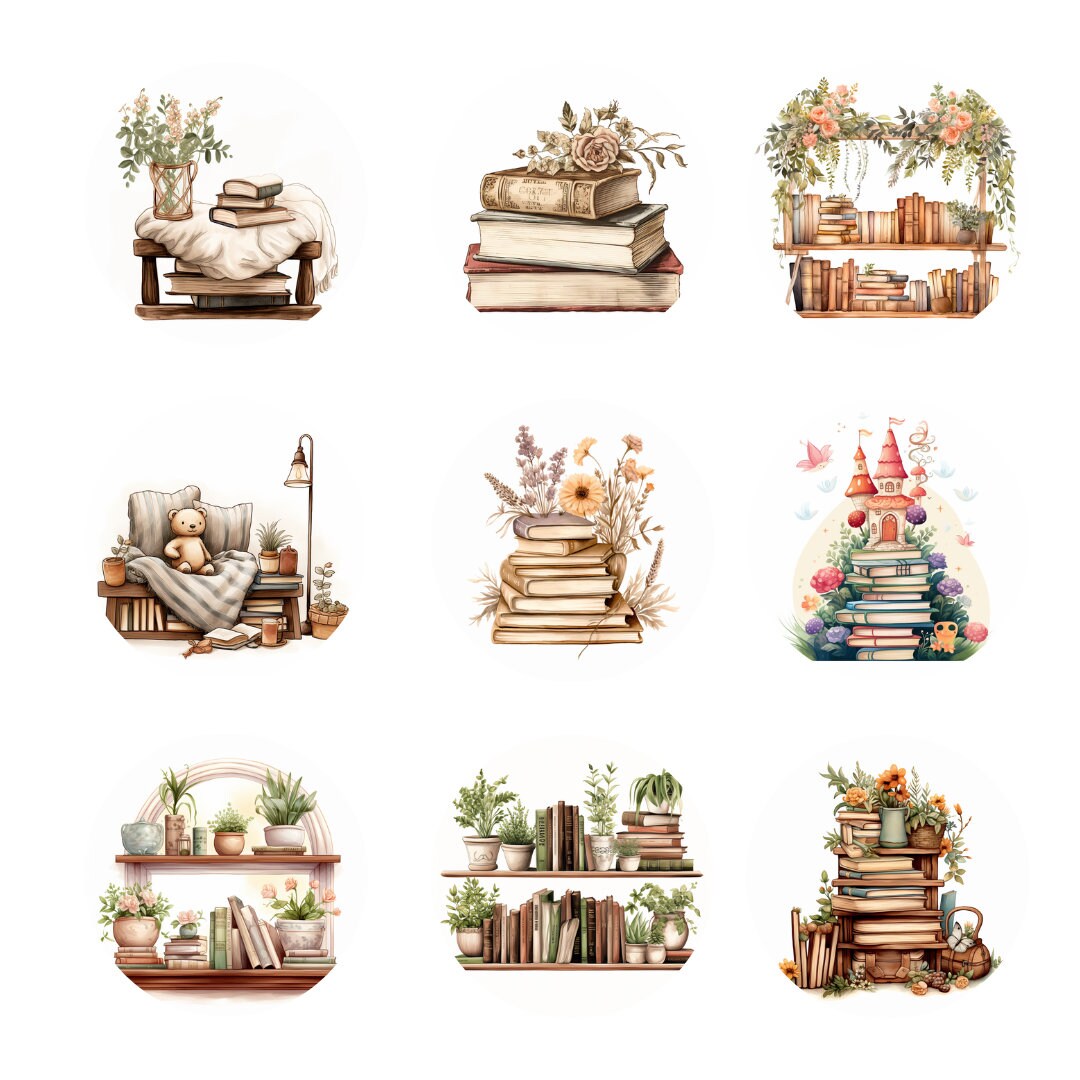 Cottagecore Books Clipart, 10 PNG Pack, Digital Download, Watercolor ...