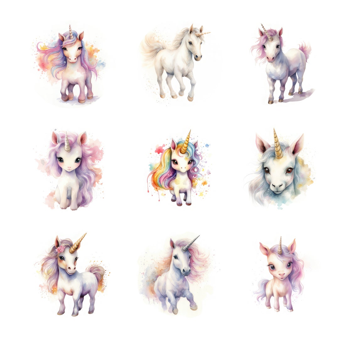 Baby Unicorn 10 PNG Pack, Digital Download, Watercolor Clipart ...