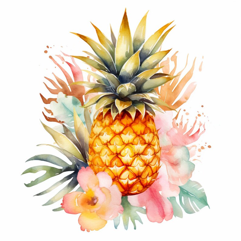 Pineapple Clipart, 10 PNG Pack, Digital Download, Watercolor Clipart ...