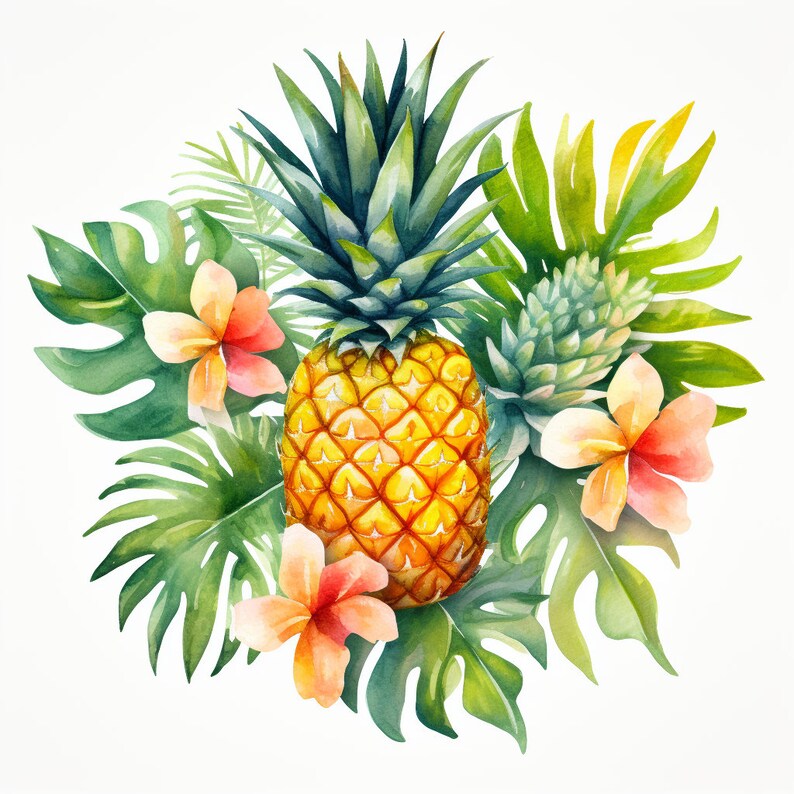 Pineapple Clipart, 10 PNG Pack, Digital Download, Watercolor Clipart ...