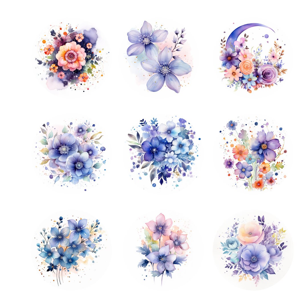 Galaxy Flowers Clipart 10 PNG Pack Digital Download - Etsy