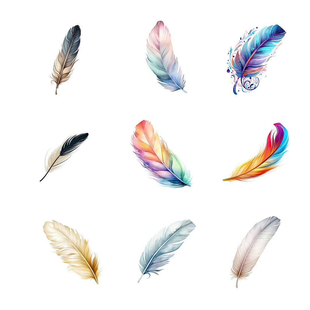 Feather , 10 PNG Pack, Digital Download, Watercolor Clipart ...