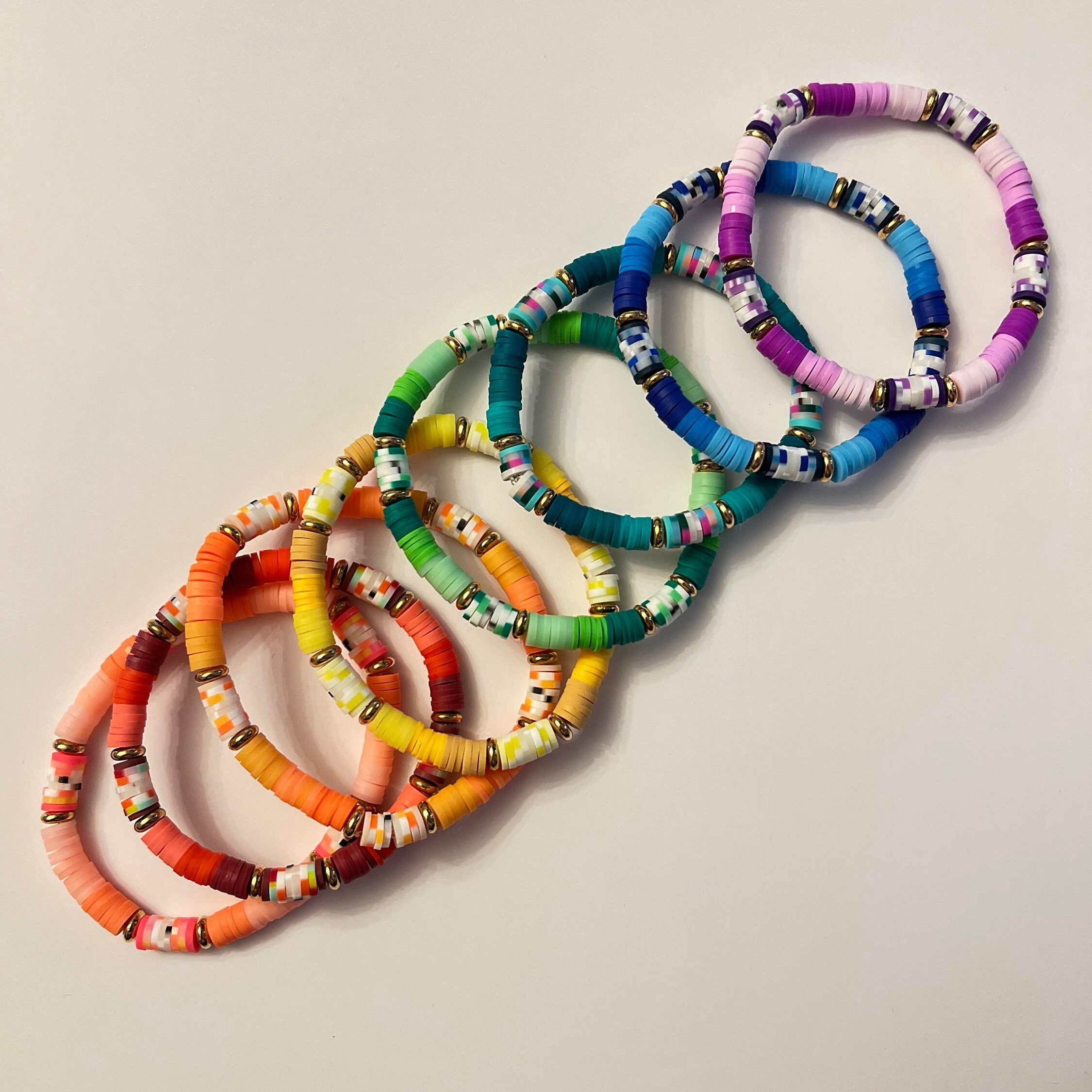 Rainbow Clay Bead Bracelets - Etsy