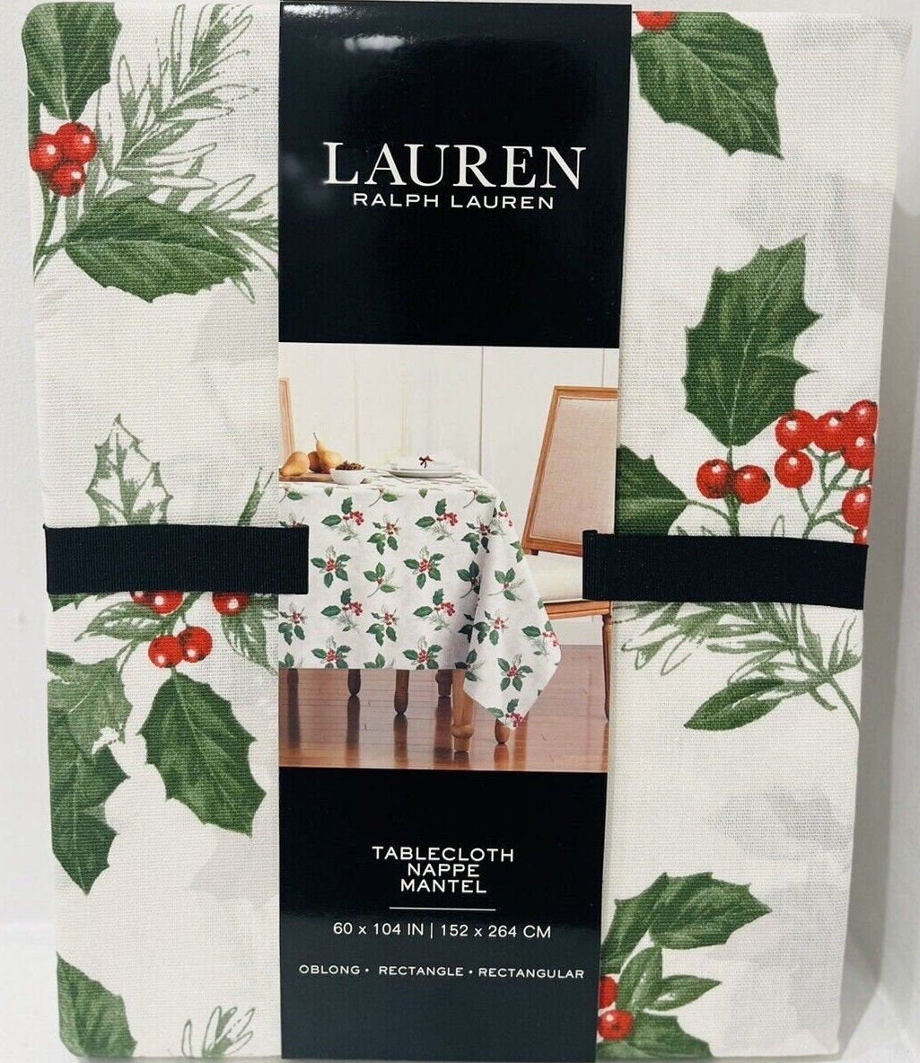 Ralph Lauren Tablecloth Holidays Christmas Holly Berry 100% Cotton 60 ...