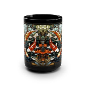 Stained Glass Pond With Koi Fish, Large 15 Oz. Ceramic Mug, Symbolic of ...