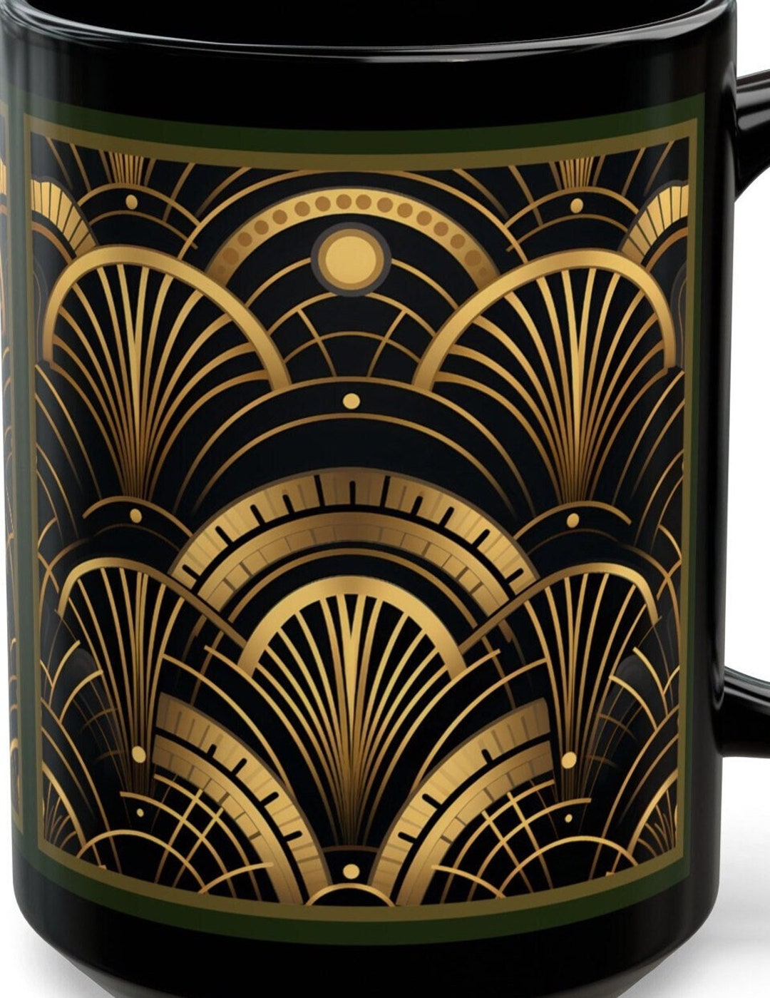 Art Deco Golden Fan Pattern on Black Background, Inspired by ...
