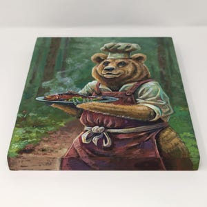 Bear Chef Presents Fish Original Acrylic Painting on Wood by Matt ...