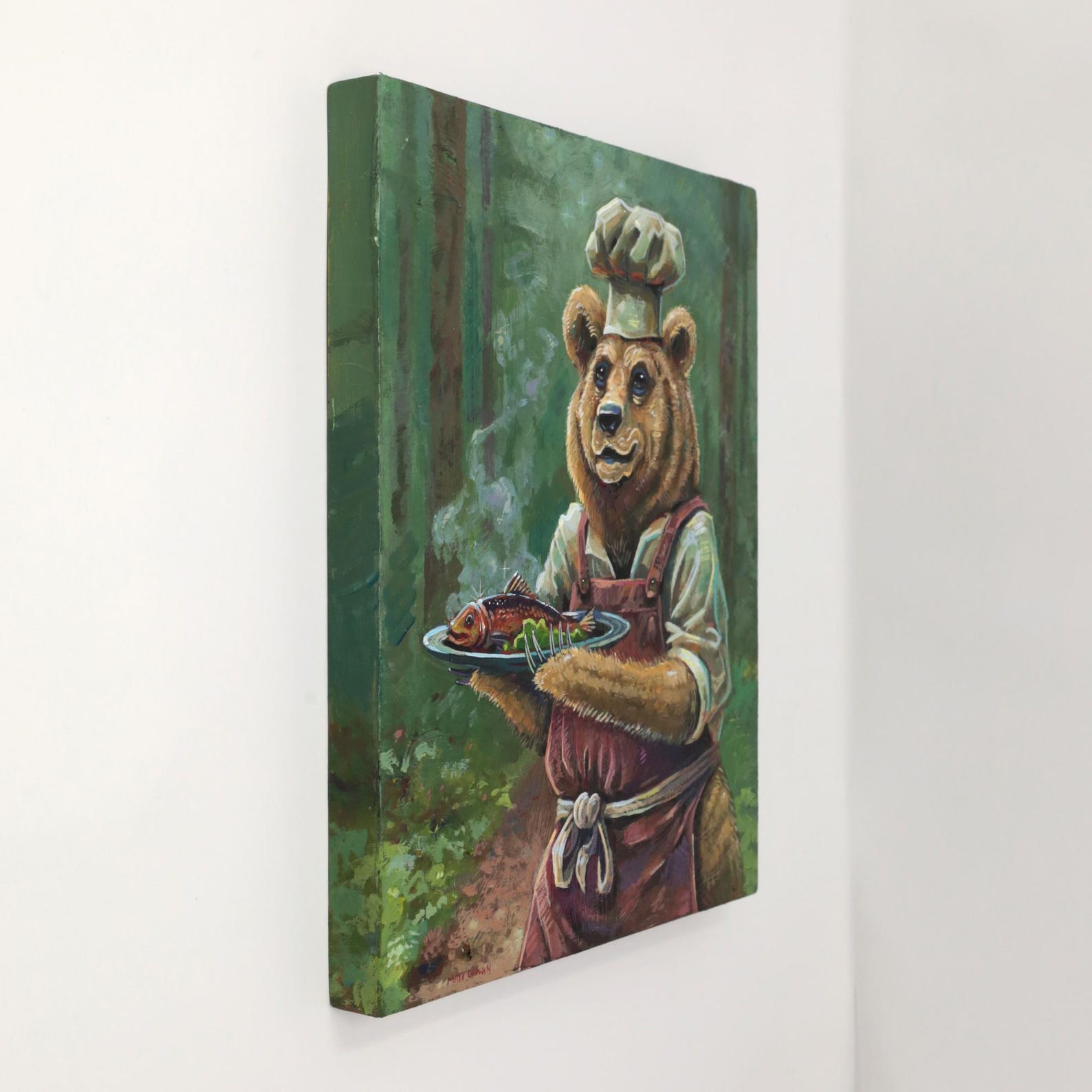 Bear Chef Presents Fish Original Acrylic Painting on Wood by Matt ...