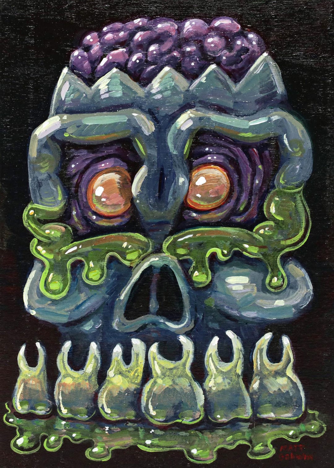 Slime Skull Original UV Varnished Acrylic Painting on Wood by Matt ...