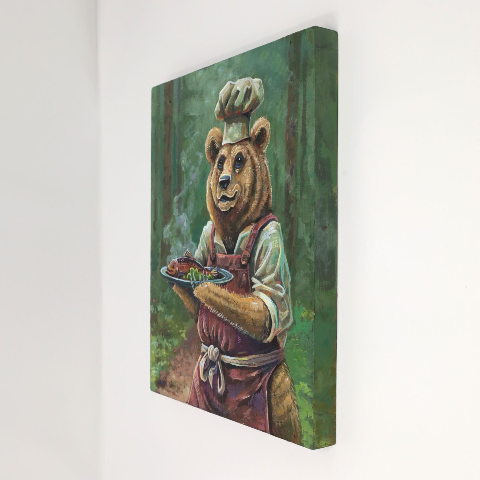 Bear Chef Presents Fish Original Acrylic Painting on Wood by Matt ...
