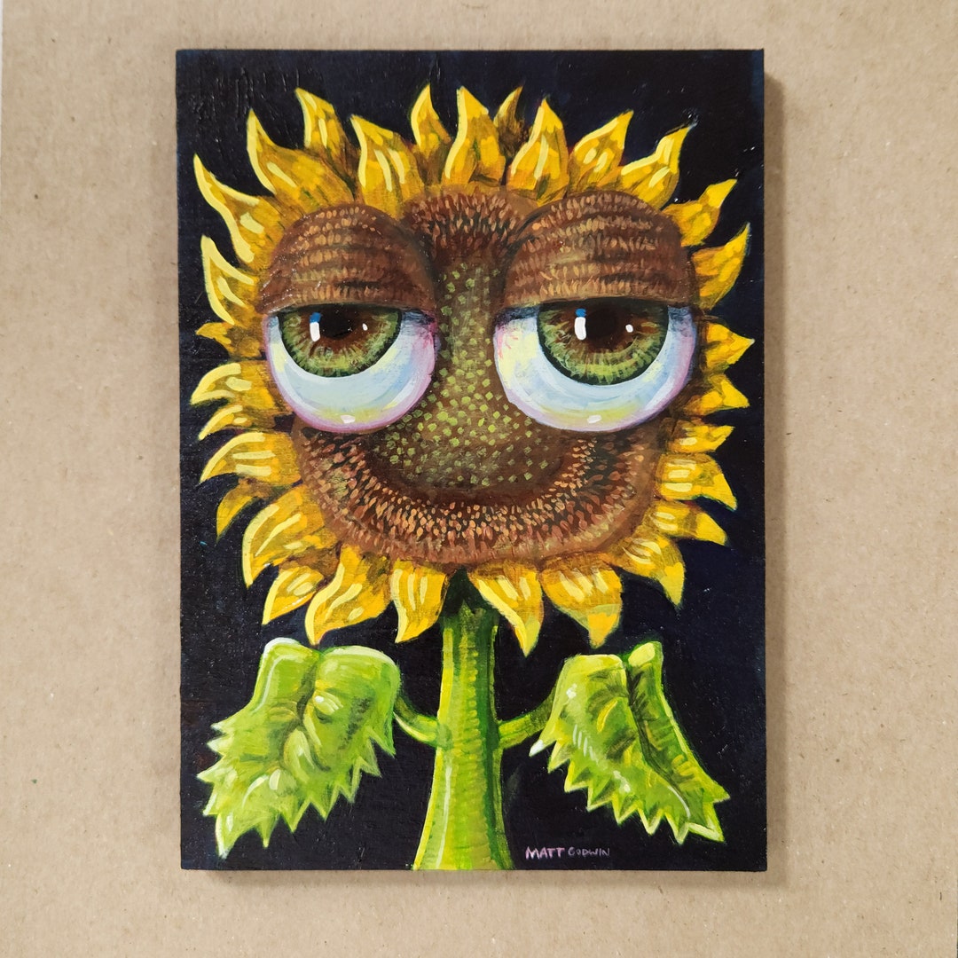 Sunflower Original Painting Weird Surreal Acrylic Wall Art by Matt ...