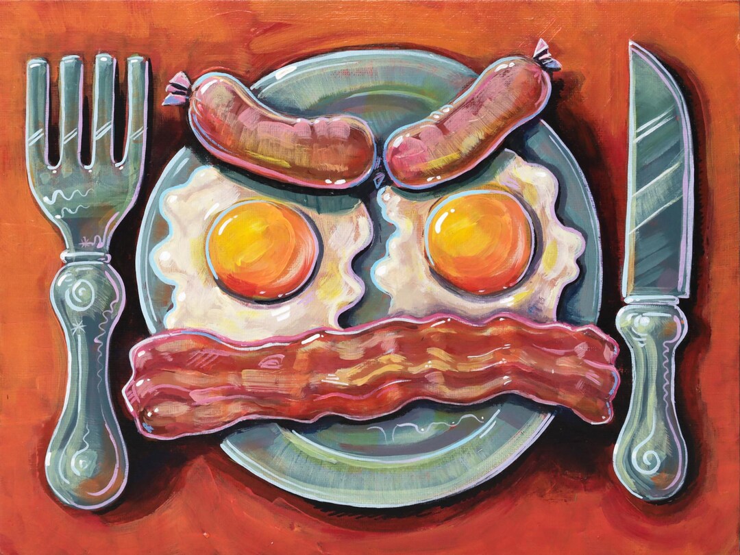 Funny Breakfast Food Painting 12x9 Canvas Panel by Florida Artist Matt ...