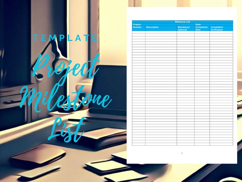 Project Milestone List Excel Template - Etsy