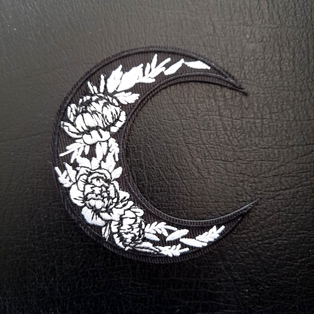 Crescent Moon Embroidered Patch Witchy Floral Iron on Applique Luna ...