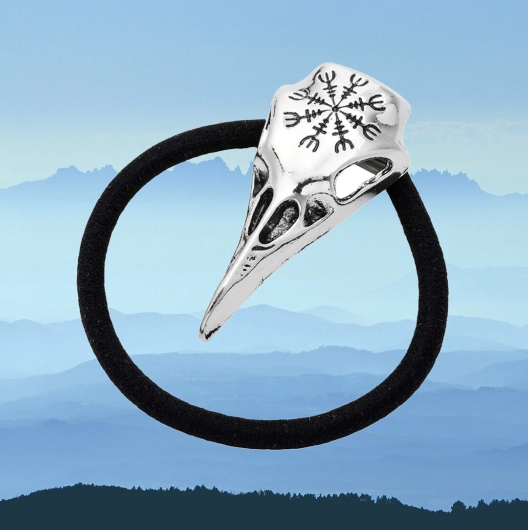 Viking Style Raven Skull Elastic Hair Band Valkyrie Accessories Silver ...