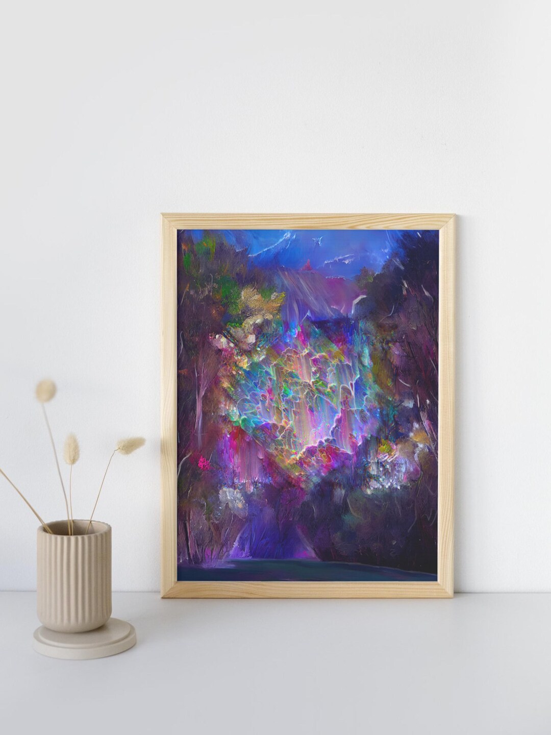 Magic Falls Art Print: Oil Pastel and Acrylic Landscape - Etsy