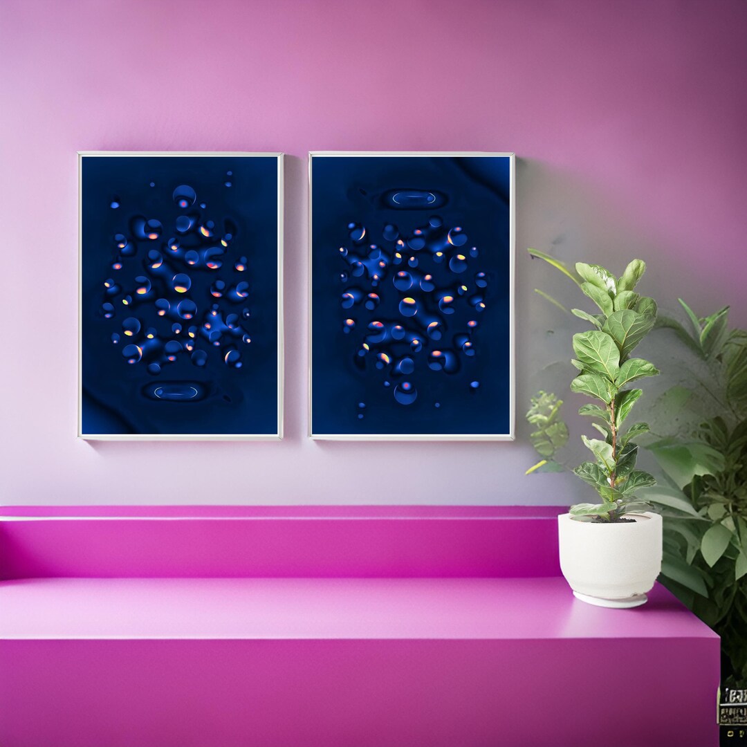 Portals Collection "blueberry Levity" Art Card Print SET OF 2- Neon Abstract Original Drops ...