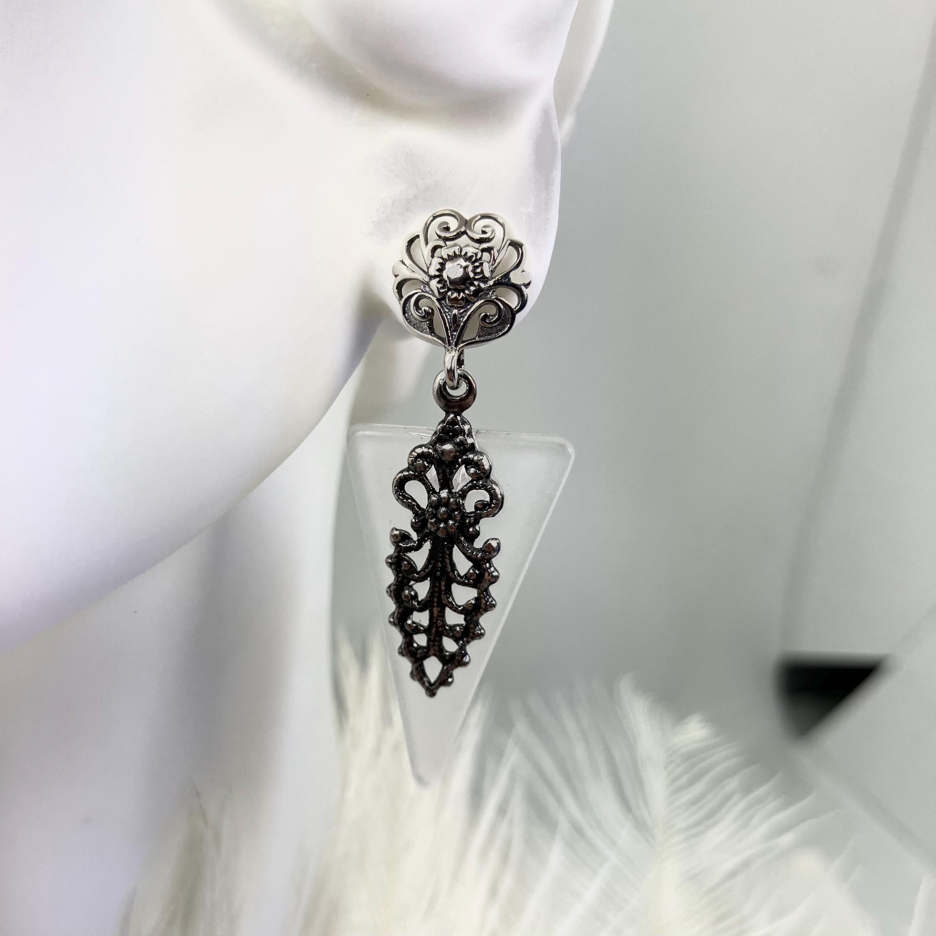 Art Deco Design Camphor Glass Earrings • Tapered Triangle Silver ...