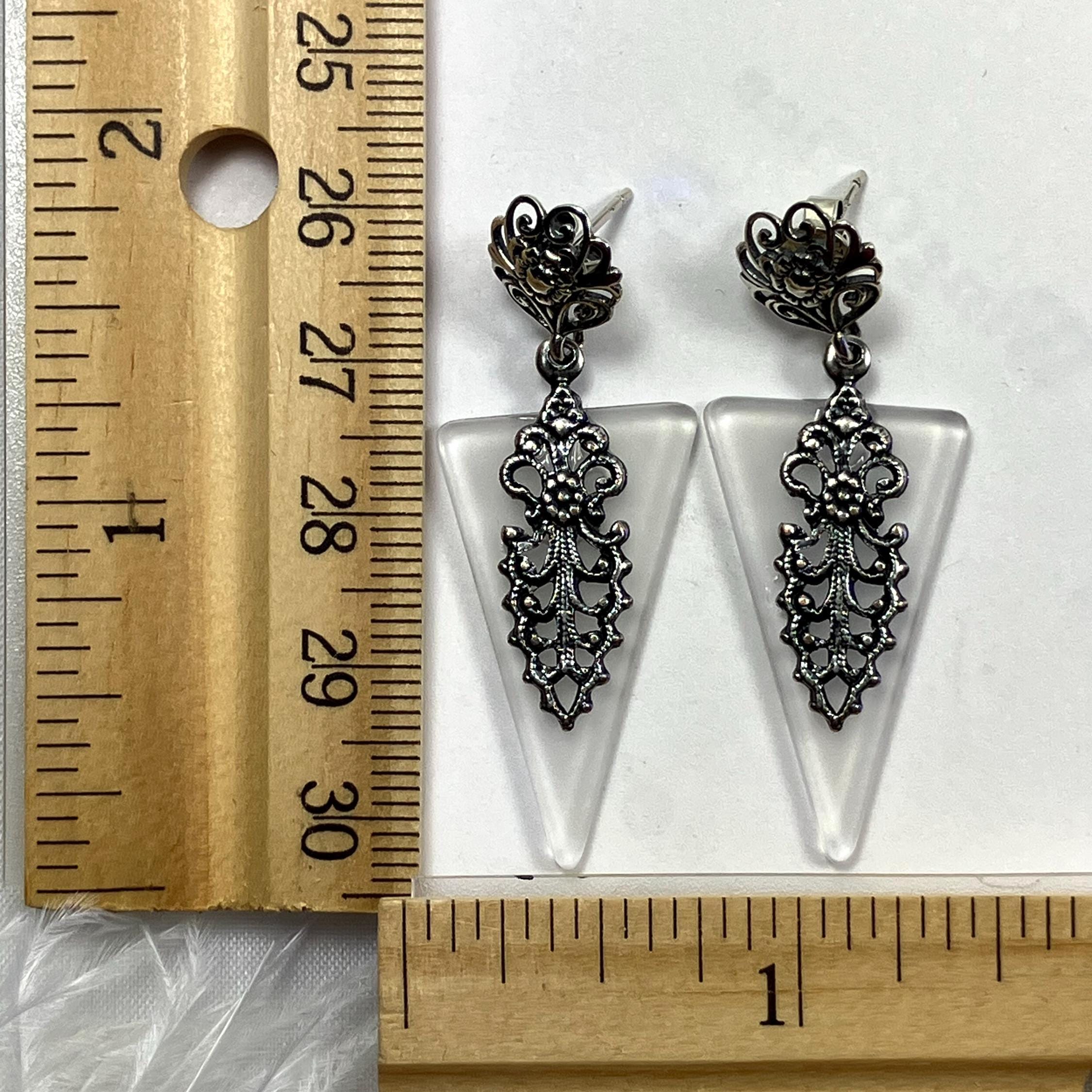 Art Deco Design Camphor Glass Earrings • Tapered Triangle Silver ...