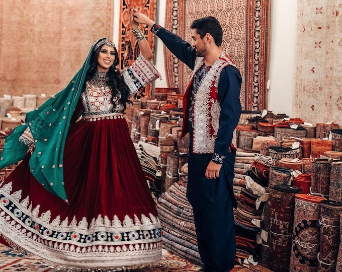 Elegance of Afghan Tradition Handcrafted Matching Attire for Couples ...