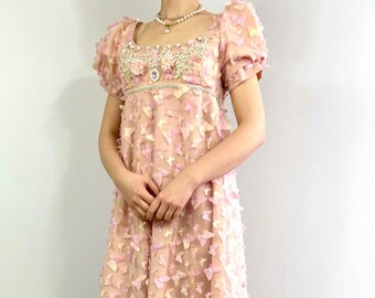 Made to Order. Bridgerton Inspired Pink Lace Regency Dress Embroidered ...