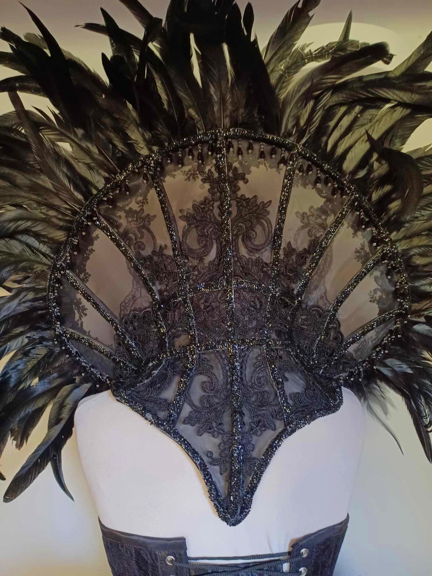 Gothic Burlesque Costume Feather Collar Corset Two Tone Skirt Halloween ...