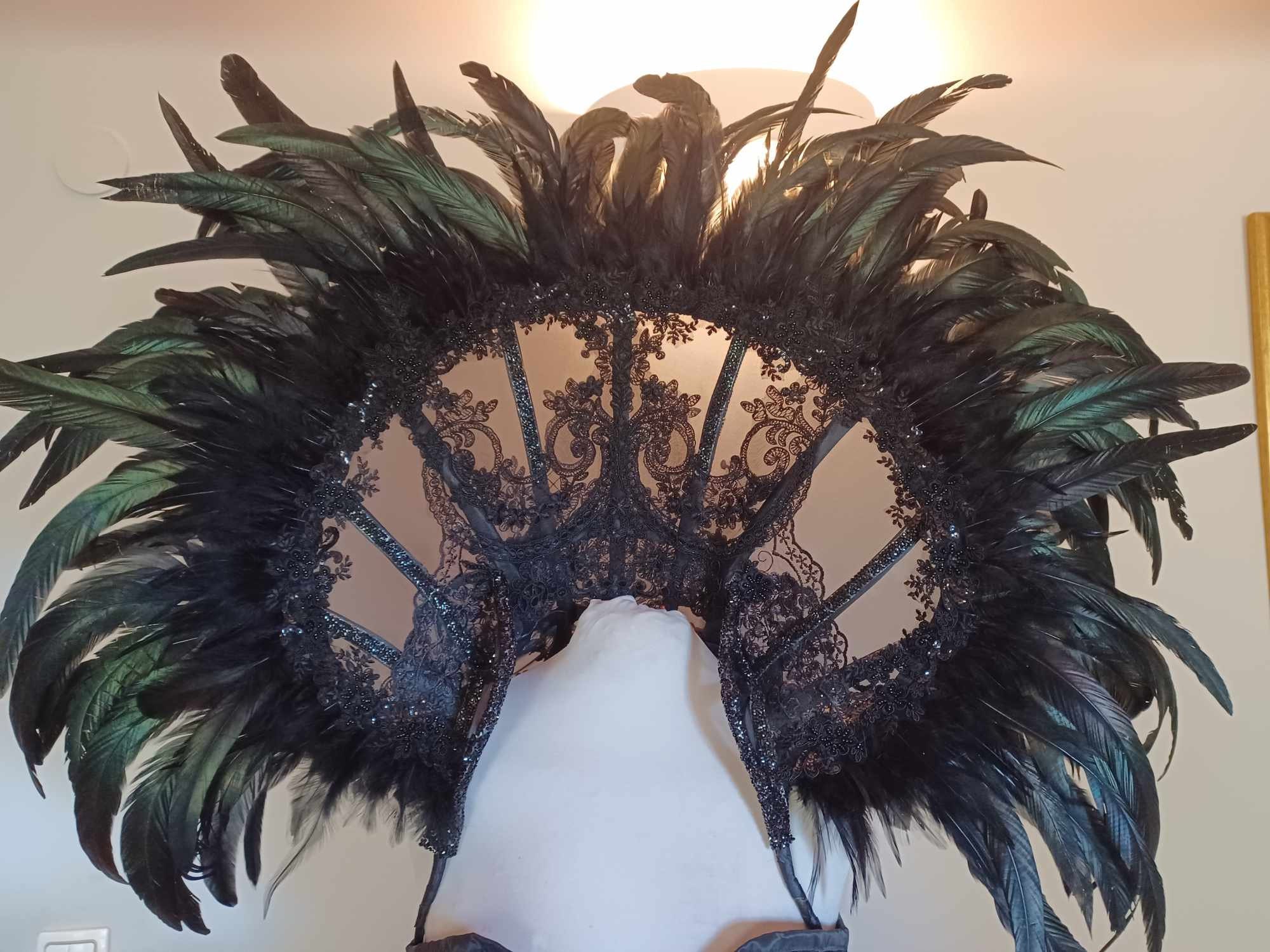 Gothic Burlesque Costume Feather Collar Corset Two Tone Skirt Halloween ...