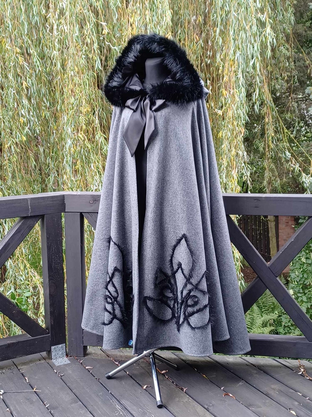 Fantasy Gothic Victorian Cape Cloak Big Hood Fur Embroidered - Etsy
