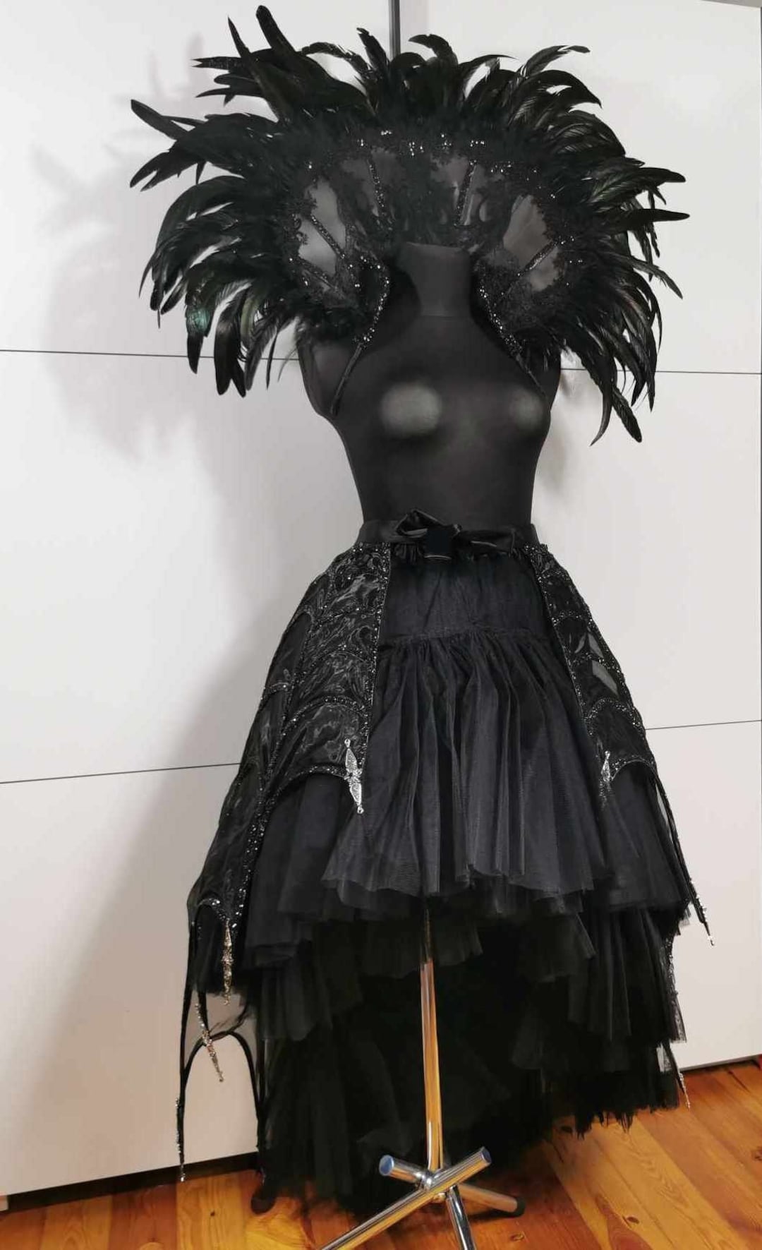 Gothic Burlesque Costume Feather Collar Spider Skirt Halloween - Etsy