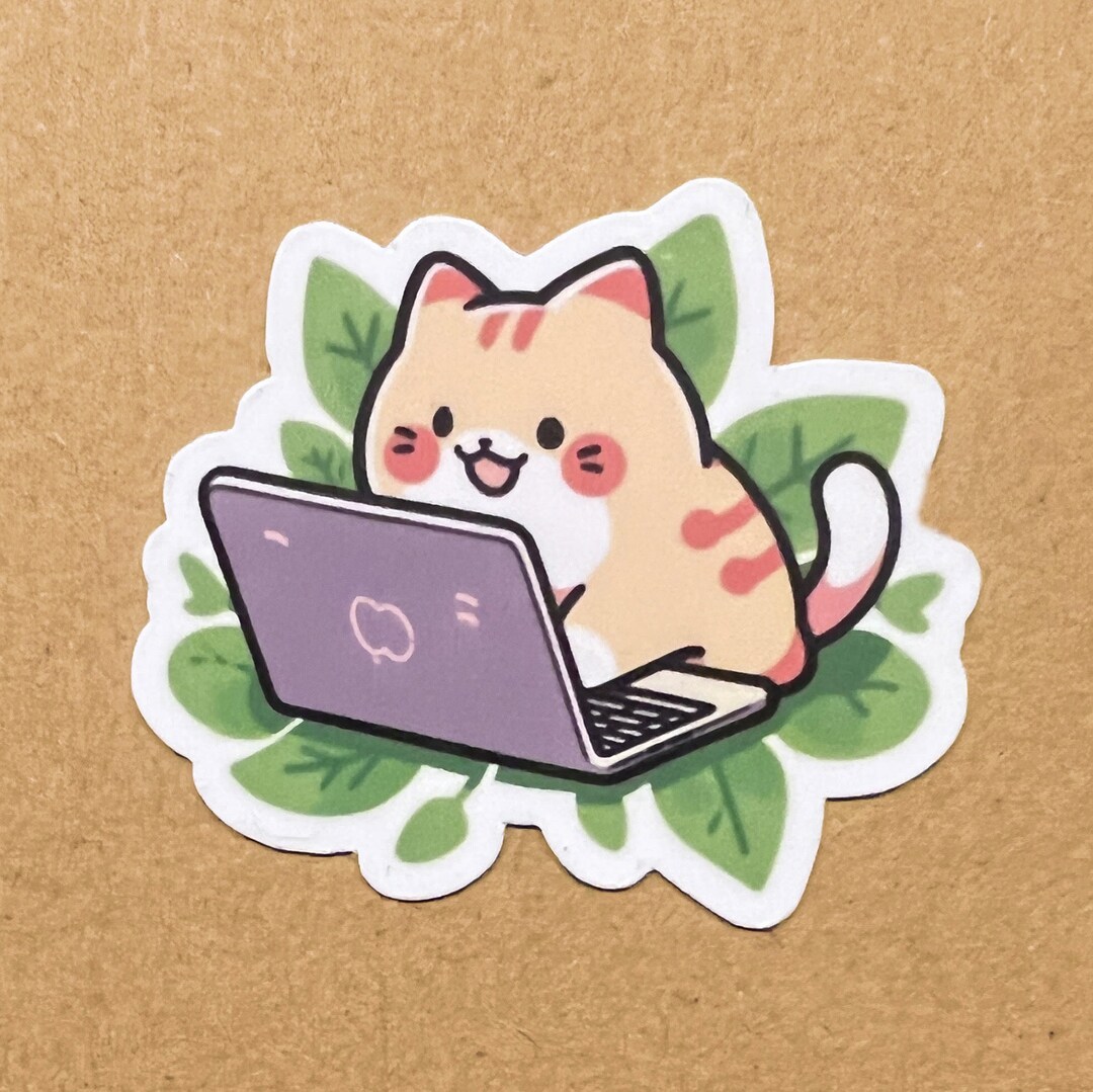 Cat With Laptop Sticker - Etsy