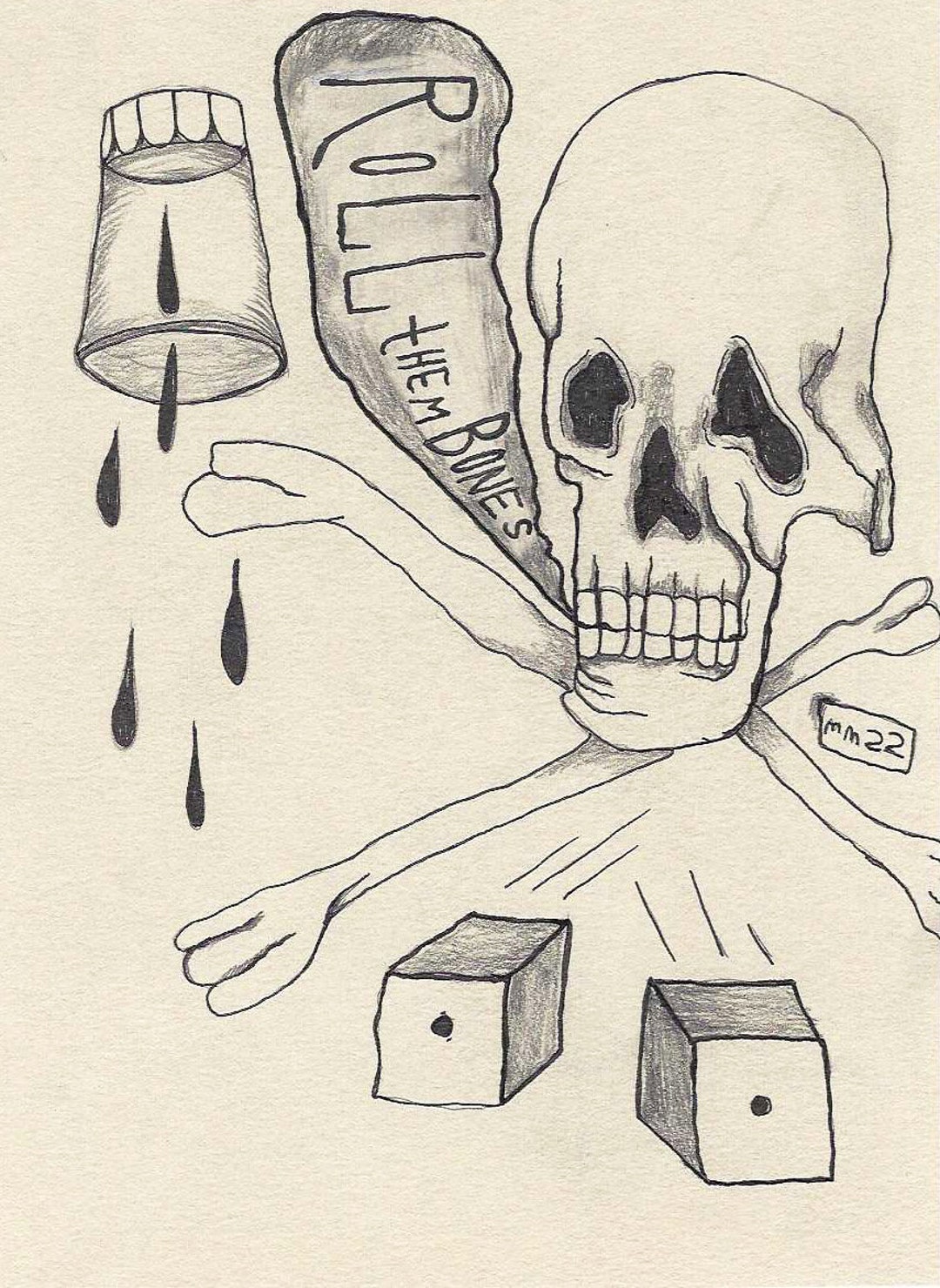 Roll Them Bones: Framed Original Drawing - Etsy