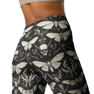 Leggings Black Gothic Goth Moth Skull, High Waisted Funky Ladies Gym ...