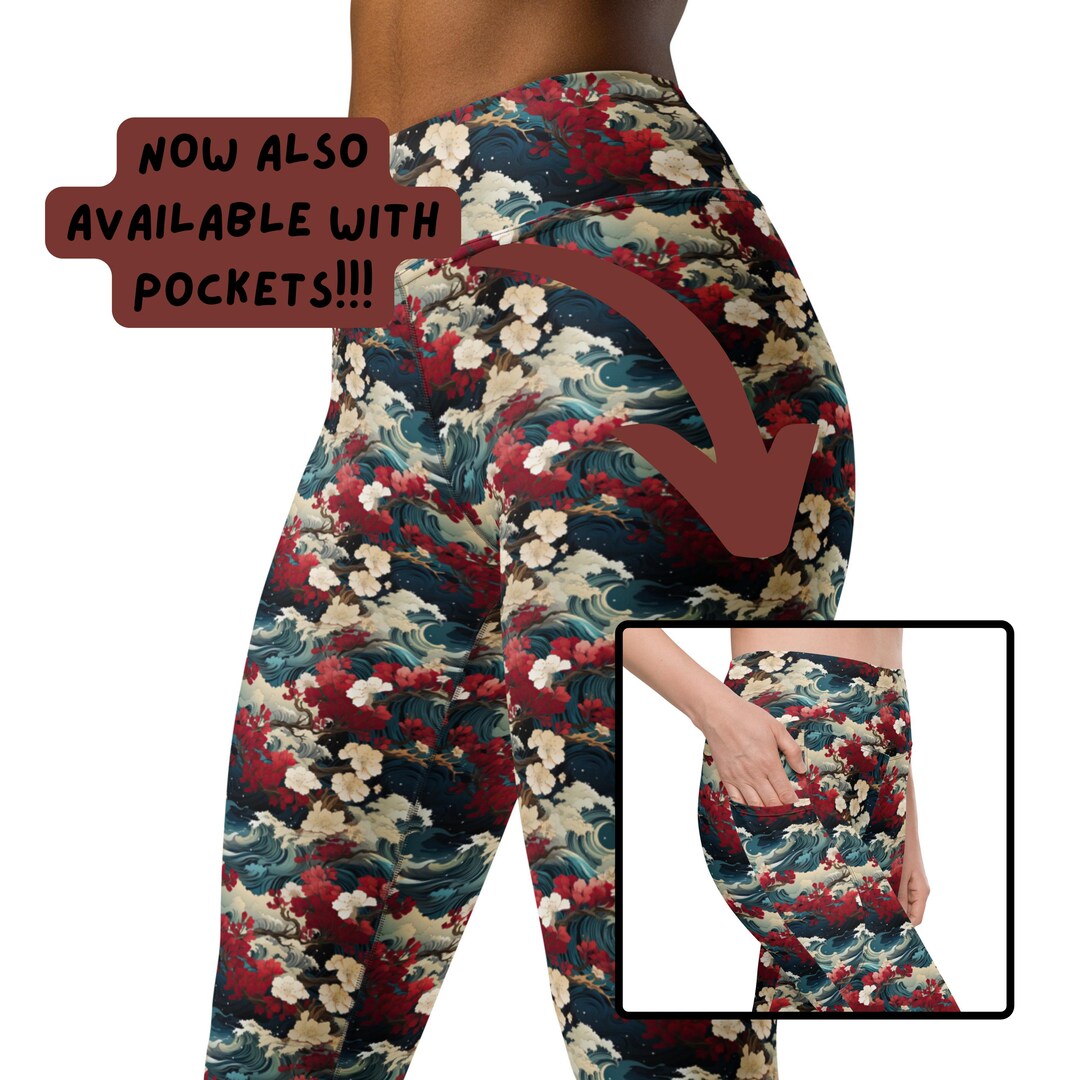 Leggings - Oriental Japanese Sakura, High Waisted Funky Gym Wear - XS ...