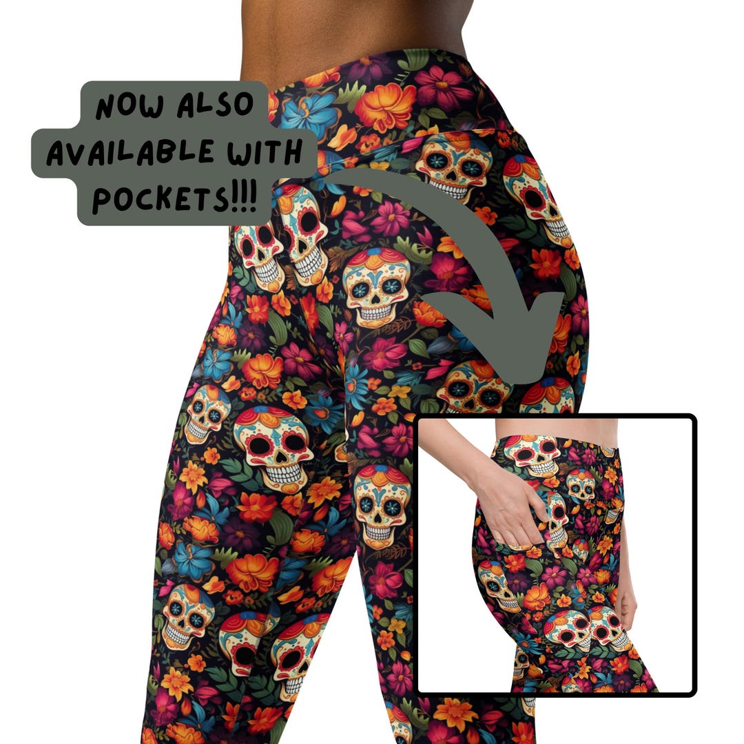 Leggings - Day of the Dead Sugar Skulls - High Waisted Funky Ladies Gym ...