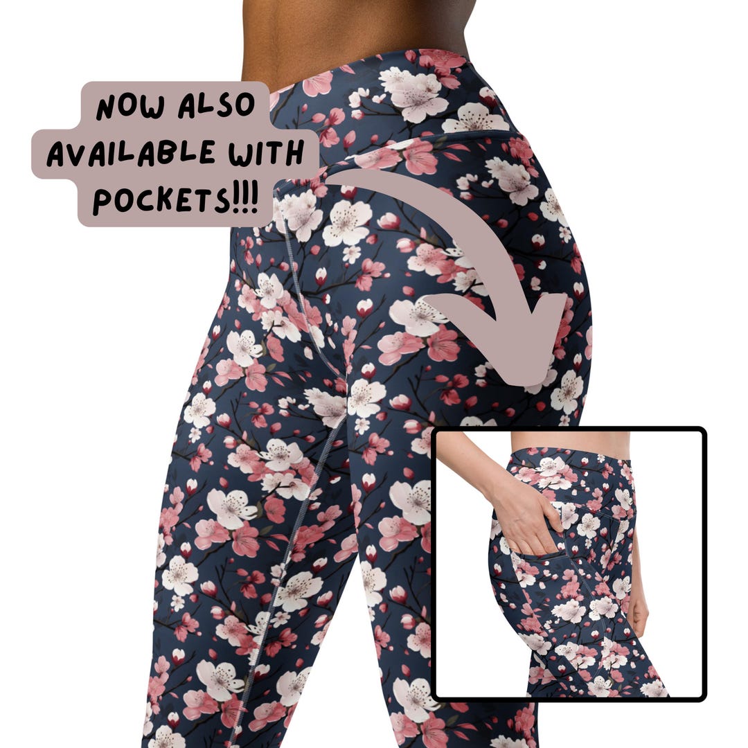 Leggings - Japanese Cherry Blossom, High Waisted Funky Gym Wear - XS ...