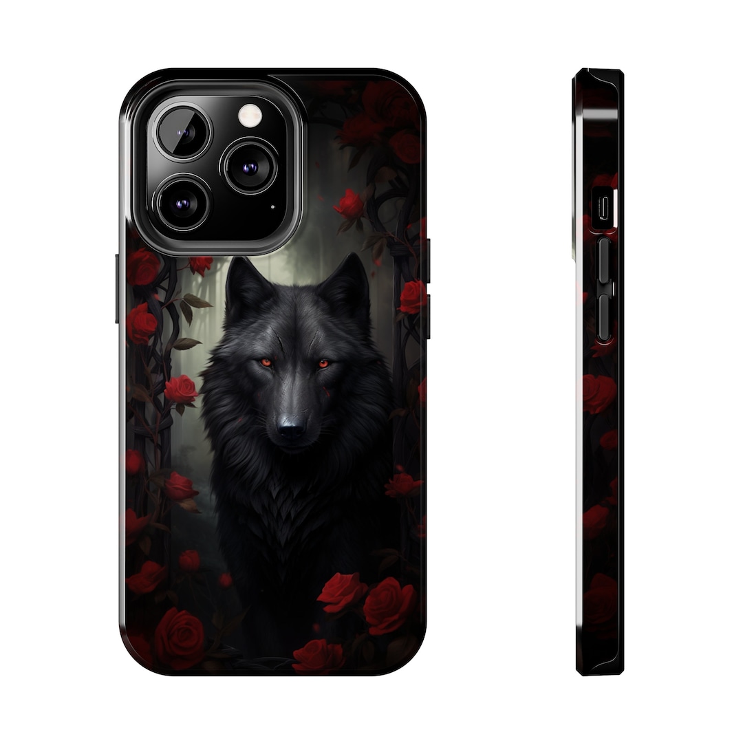Black Wolf Phone Case Fantasy Wolf Cover Wolf and Roses - Etsy