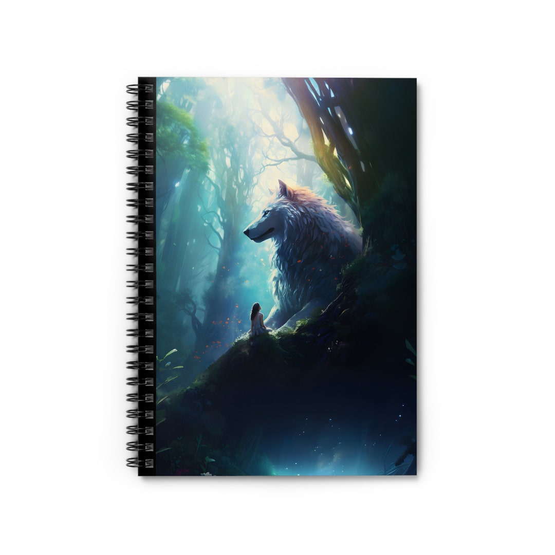 Wolf Mental Health Journal, Girl With Pet Wolf Spiral Notebook. Perfect ...