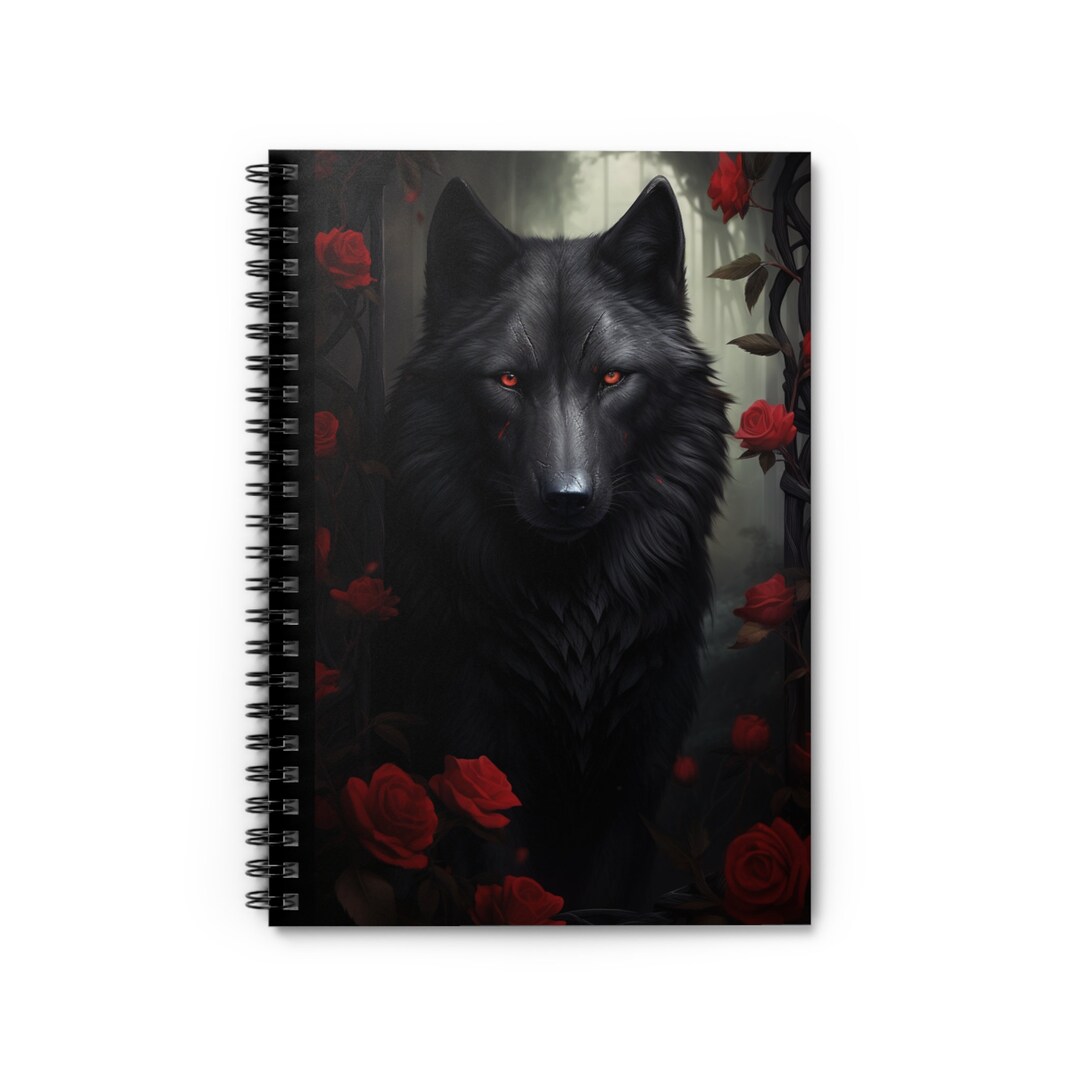 Black Wolf Notebook, Wolf and Roses Spiral Journal, Mental Health ...