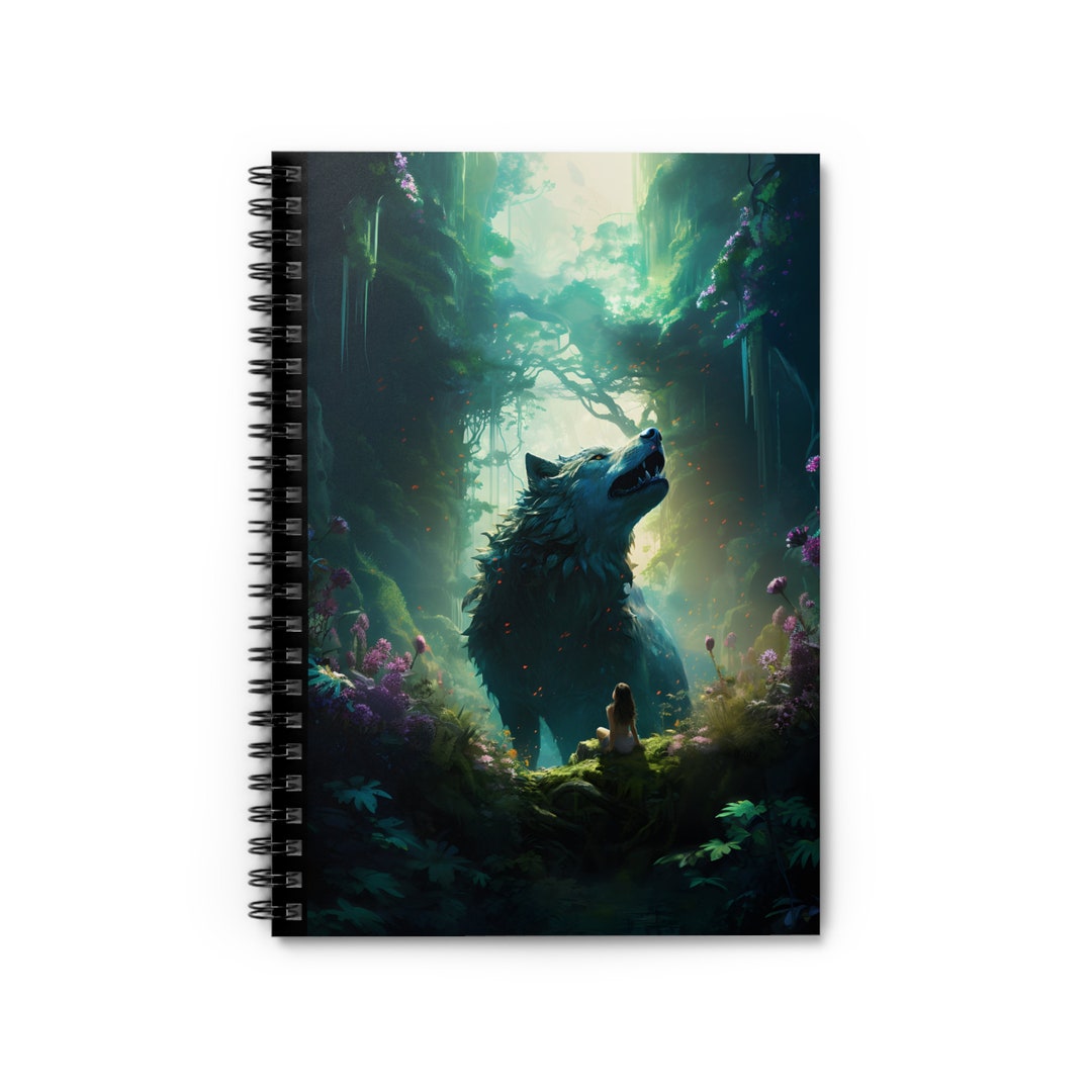 Howling Wolf Spiral Notebook, Giant Wolf and Girl Journal. Perfect ...